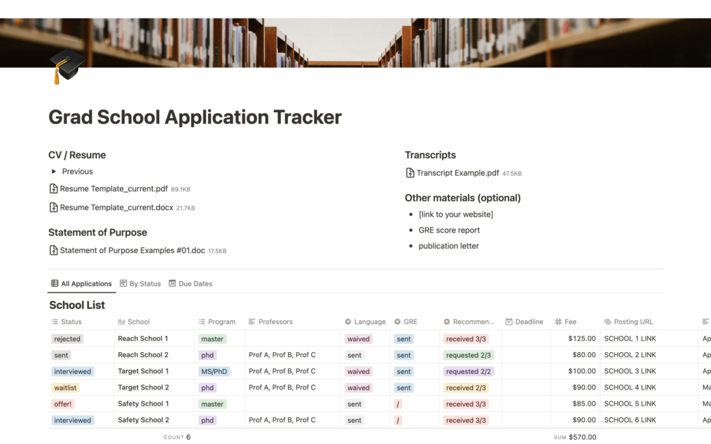Notion Template - Grad School Application Tracker