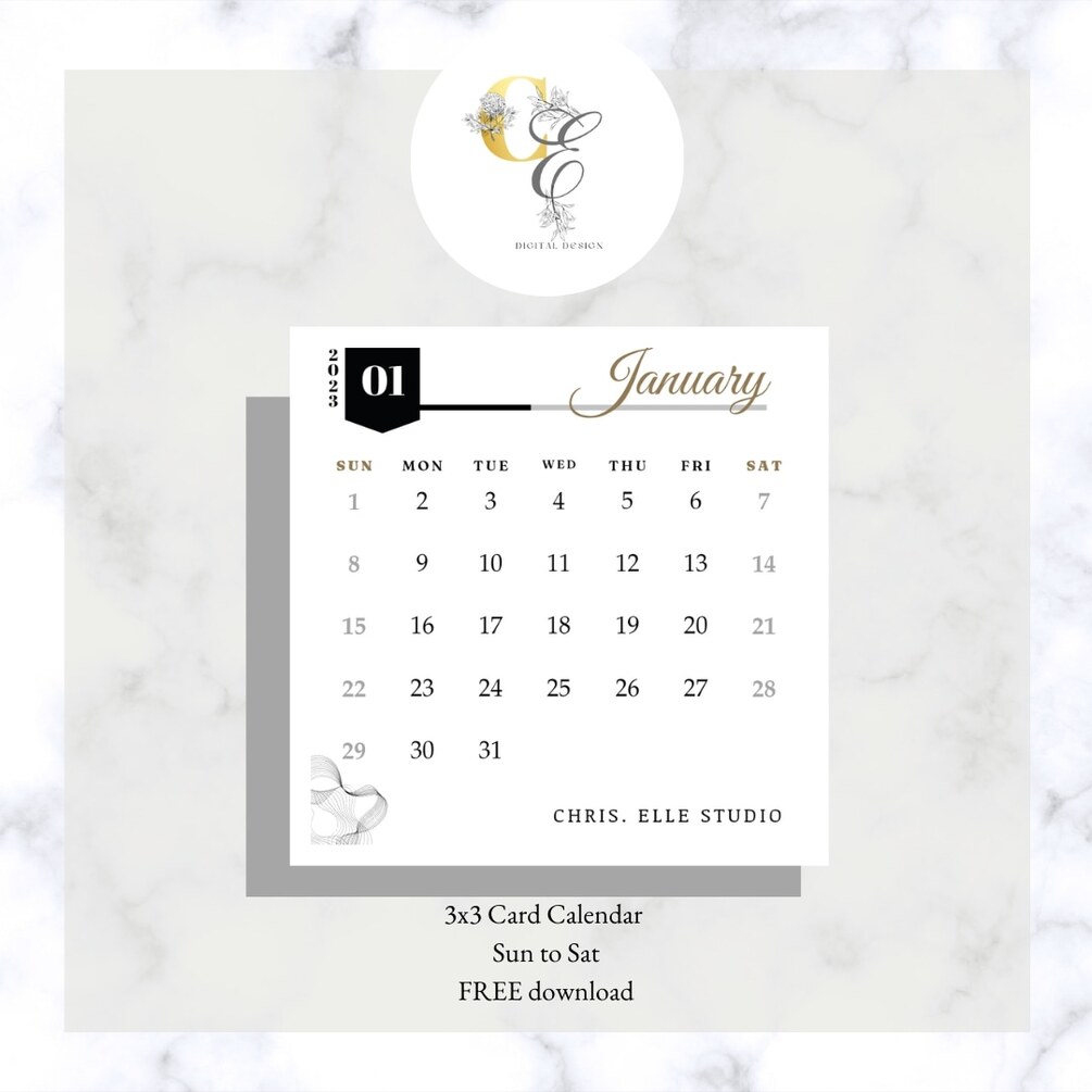 2023 calendar: FREE 3x3 monthly card calendar
