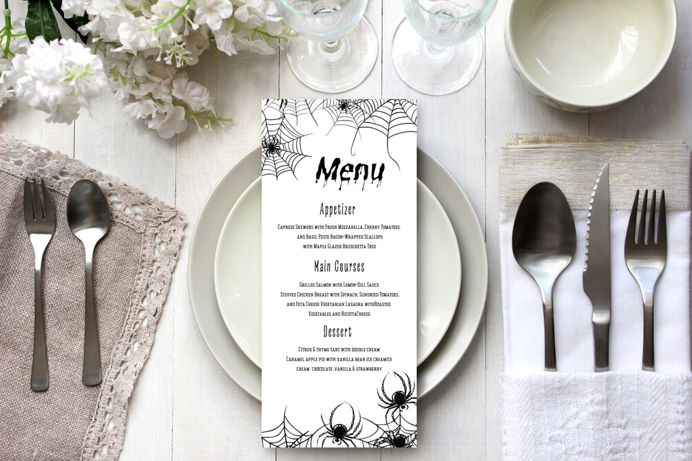 Halloween Spiderweb Menu Template Printable Halloween Gothic Dinner ...