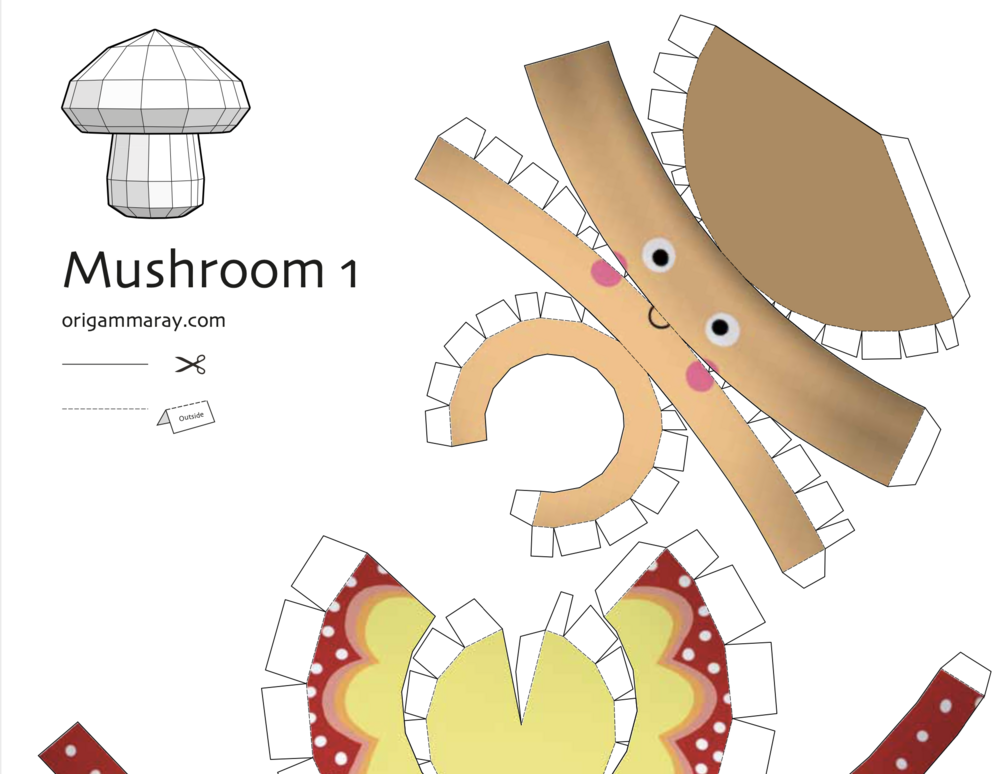 SAMPLE: Mushroom papercraft minipack // Coloring papercraft | Instant ...