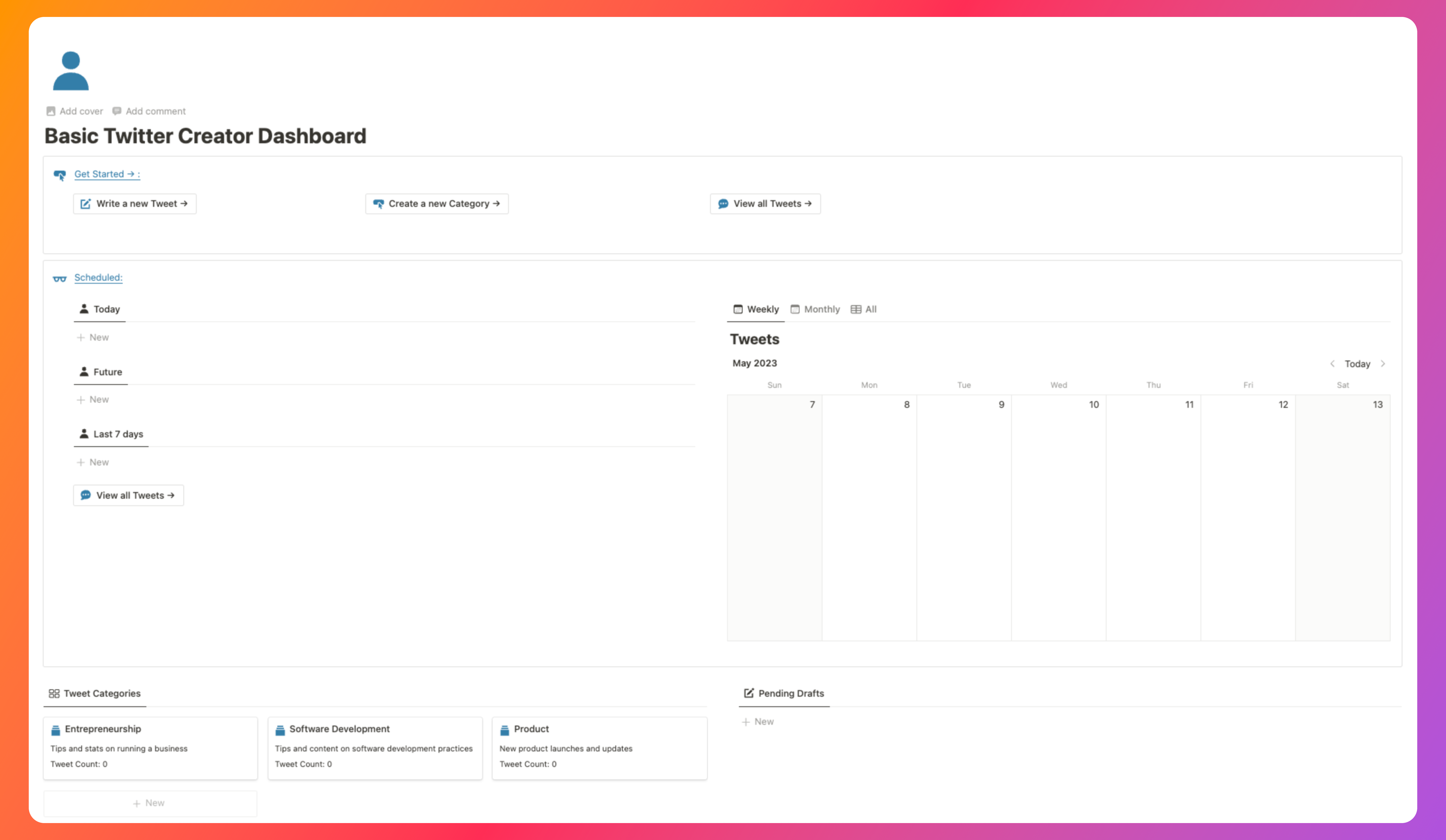 Basic Twitter Creator Dashboard in Notion
