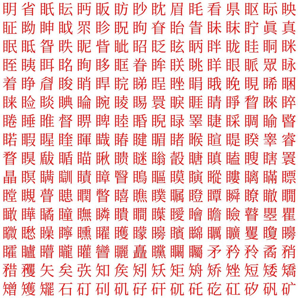 Unicode CJK 7700-77ff, 256 letters, BLEND file for 3d