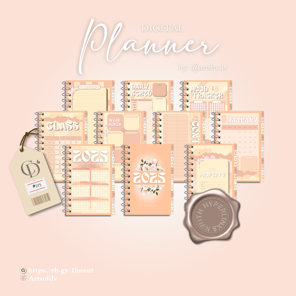 DIGITAL 2025 PLANNER TEMPLATE- Peach