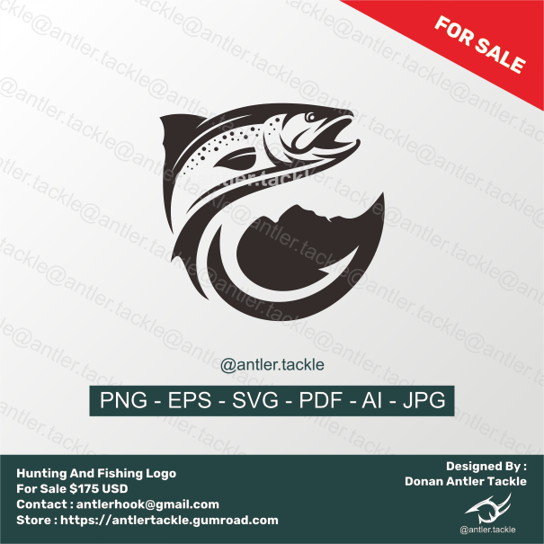 Trout Fish Fly Fishing Hook Mountain Logo Designed By Donan Antler Tackle