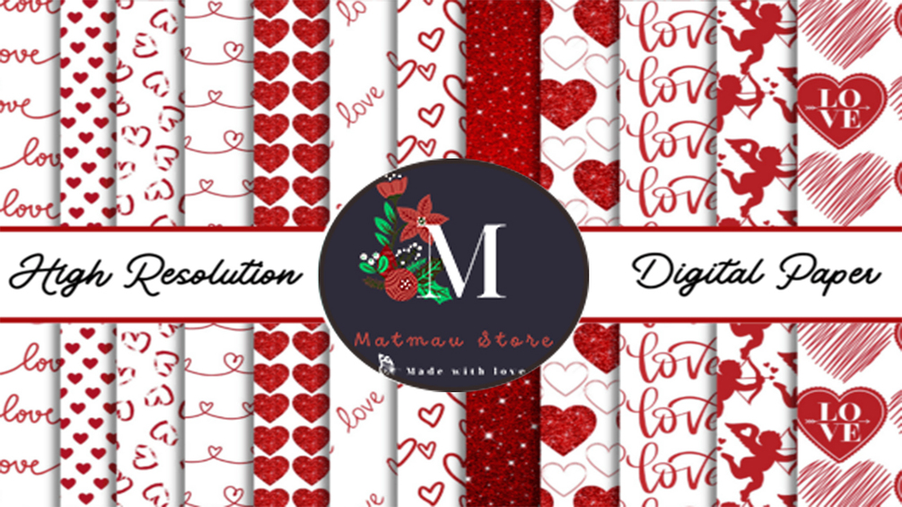 Red Glitter digital paper for Valentine's Day