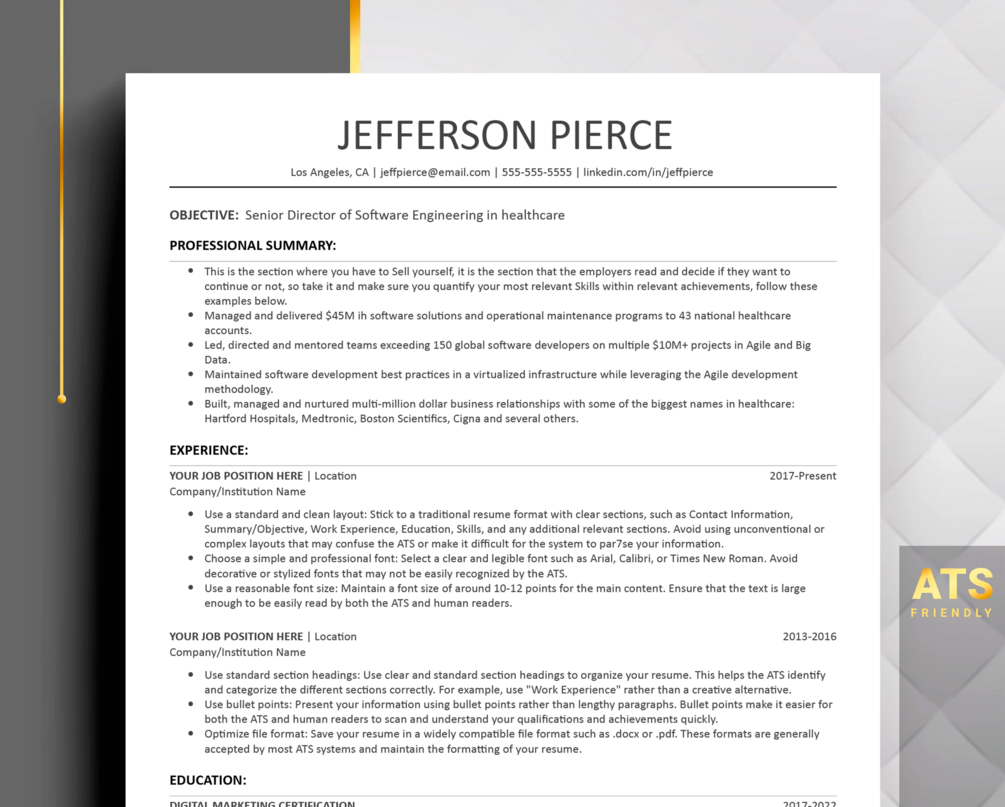 Professional ATS Resume Template for Google Docs, Word & Pages | CV ...
