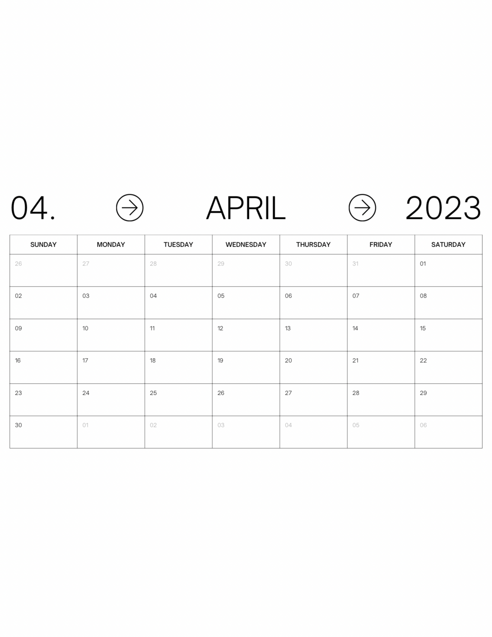 April 2023 Calendar, Printable, Minimalist Simple Calendar, 11 × 8.5 ...