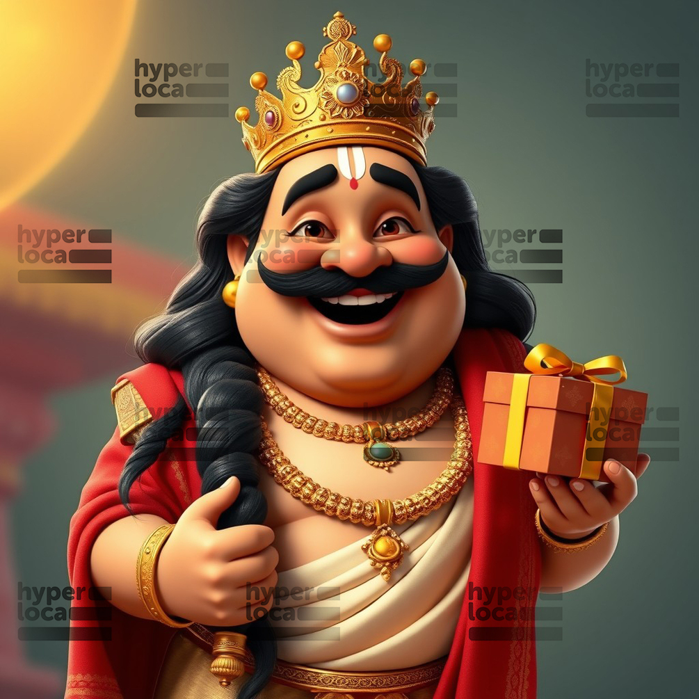 Vibrant Maveli Mahabali Stock Illustration - Onam Festival Art _w7