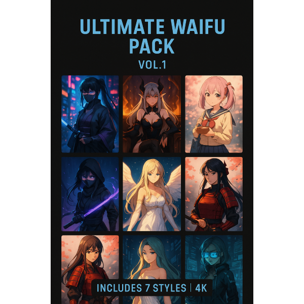 High-res 4K anime waifu art pack featuring cyberpunk, fantasy, and ...