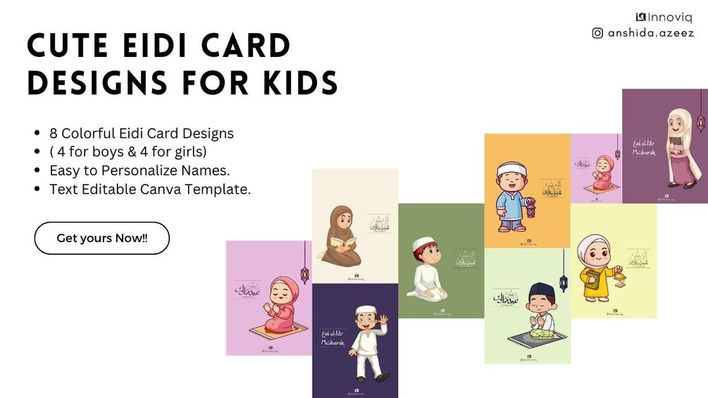 Cute Eidi Cards for Kids - Canva Template