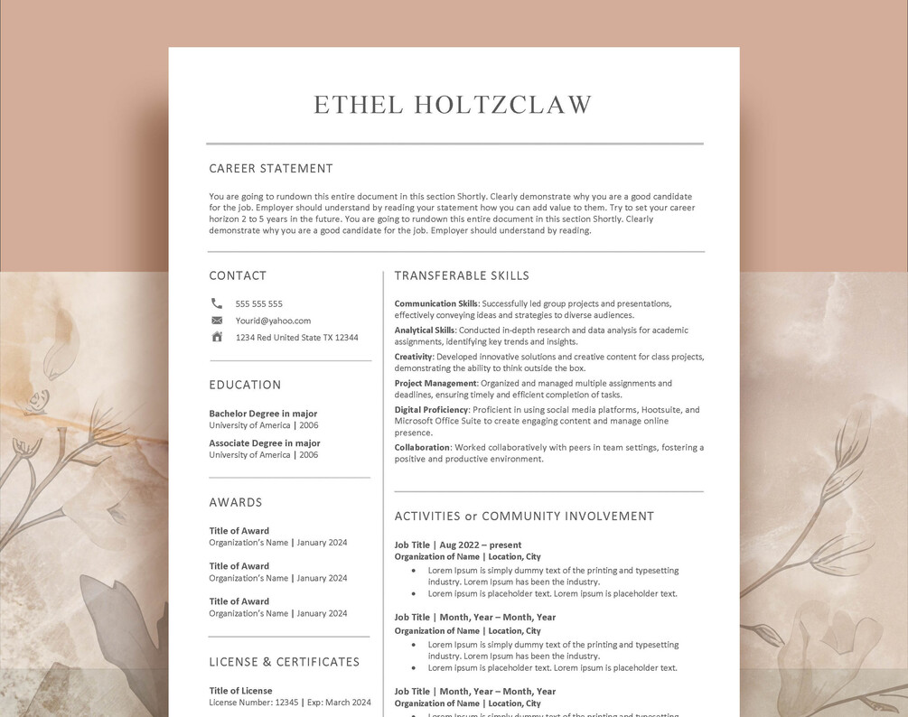 Resume Template, Concise Work Experiences, Service Portfolio, Simple ...