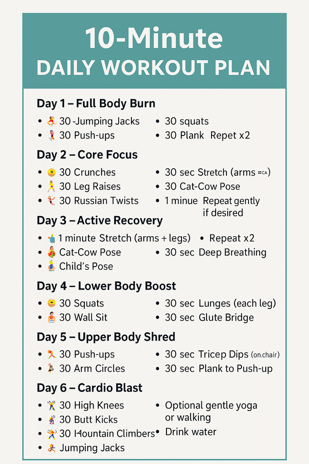 10-MinuteDaily Workout Routine (PDF + Video)
