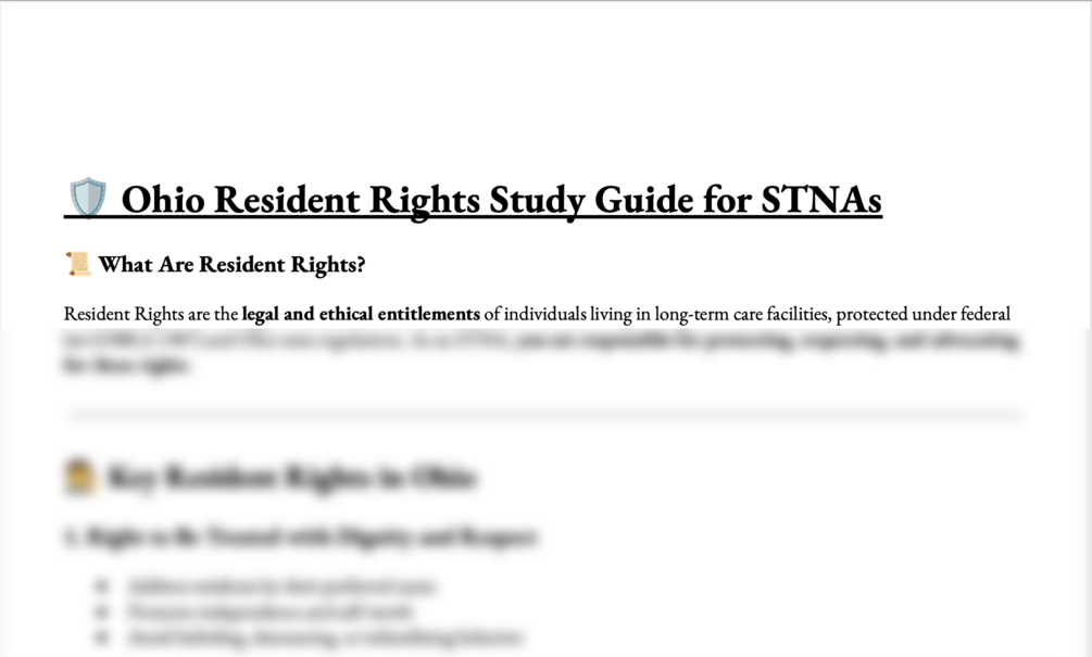 Ohio Resident Rights Study Guide for STNAs