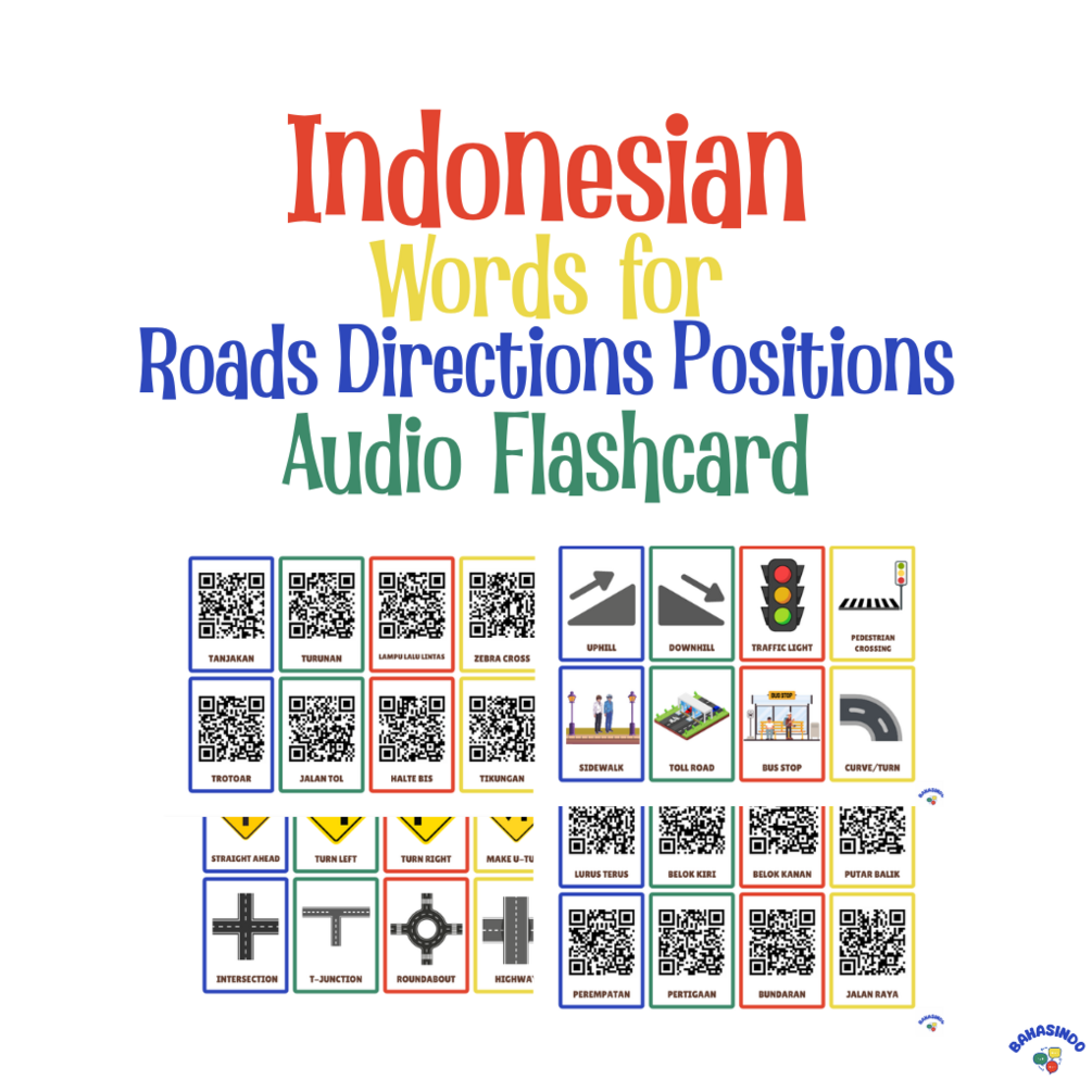 Indonesian Words for Roads, Directions, and Positions Audio Flashcards