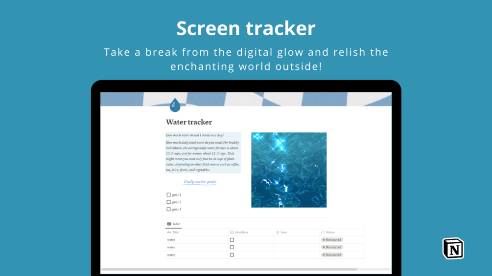 Basic Water Tracker Notion Template