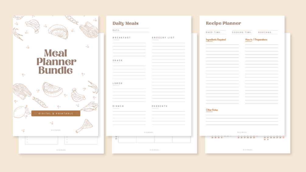 Meal Planner Bundle, Daily-weekly- Monthly meal planner,Recipe Planner ...