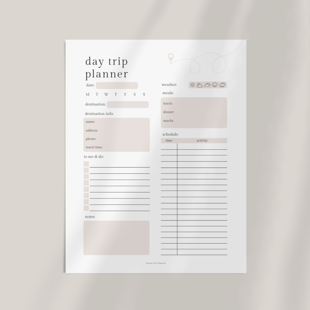 Day Trip Planner – Printable Sheet