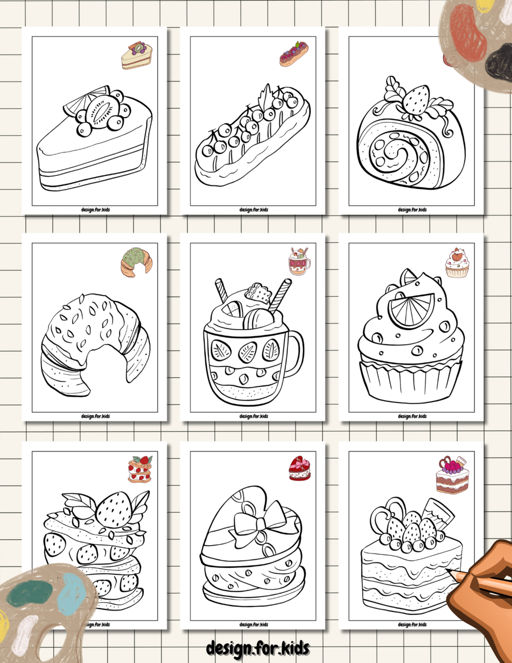 15 Dessert Coloring Pages for Kids - Printable Worksheet Preschool ...