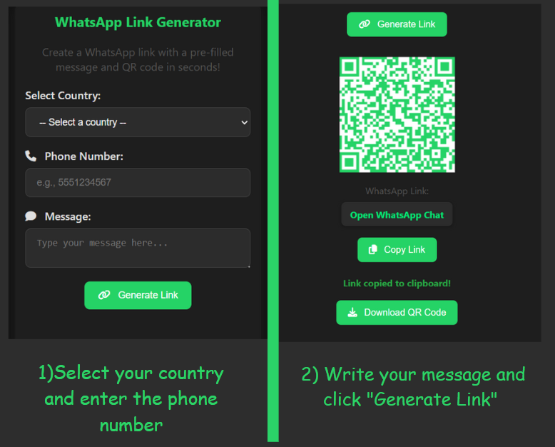 WhatsApp Link Generator + QR