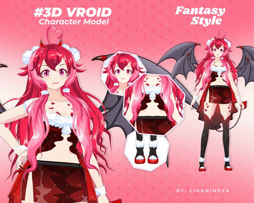 3D Vroid Character, Vroid, 3D, 3d Model Commission, 3d Model - Fiery Passion 3D Vroid Model Red ...