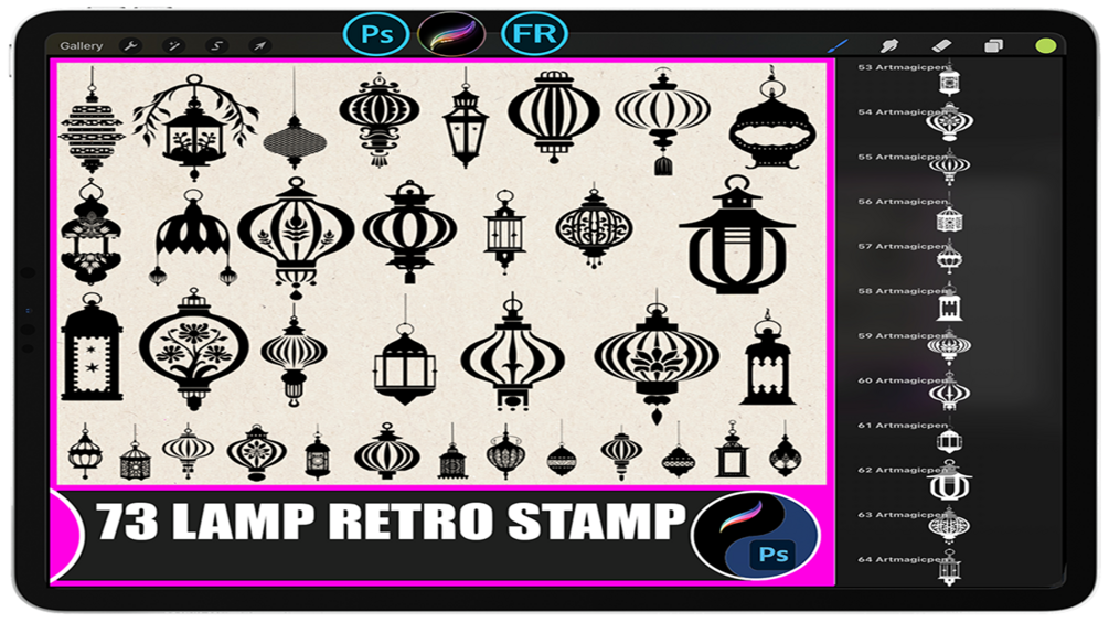 73 Retro Lamp Stamps | Compatible with Procreate, Photoshop & Fresco ...