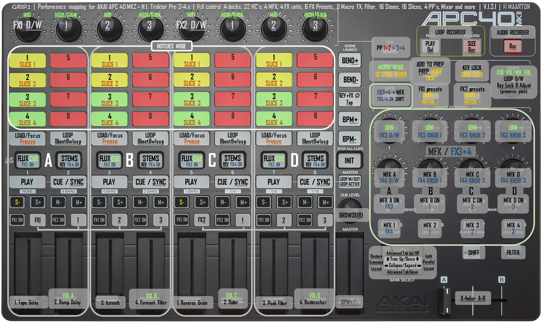 GRIP2 mapping v1.3.1 (for TRAKTOR PRO 3 + 4 and AKAI APC40 Mk2) & GRIPZ method, by MAARTON