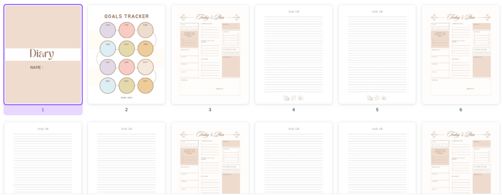 Daily Diary Notebook Printable by Risya Moon -Brown-