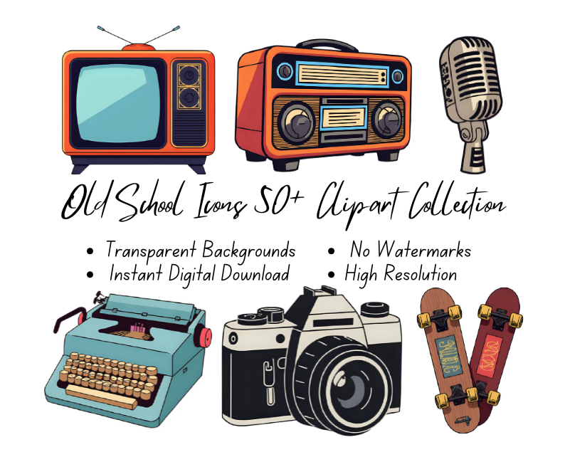 Old School Icons 50+ Clipart Collection | High-Resolution Digital ...
