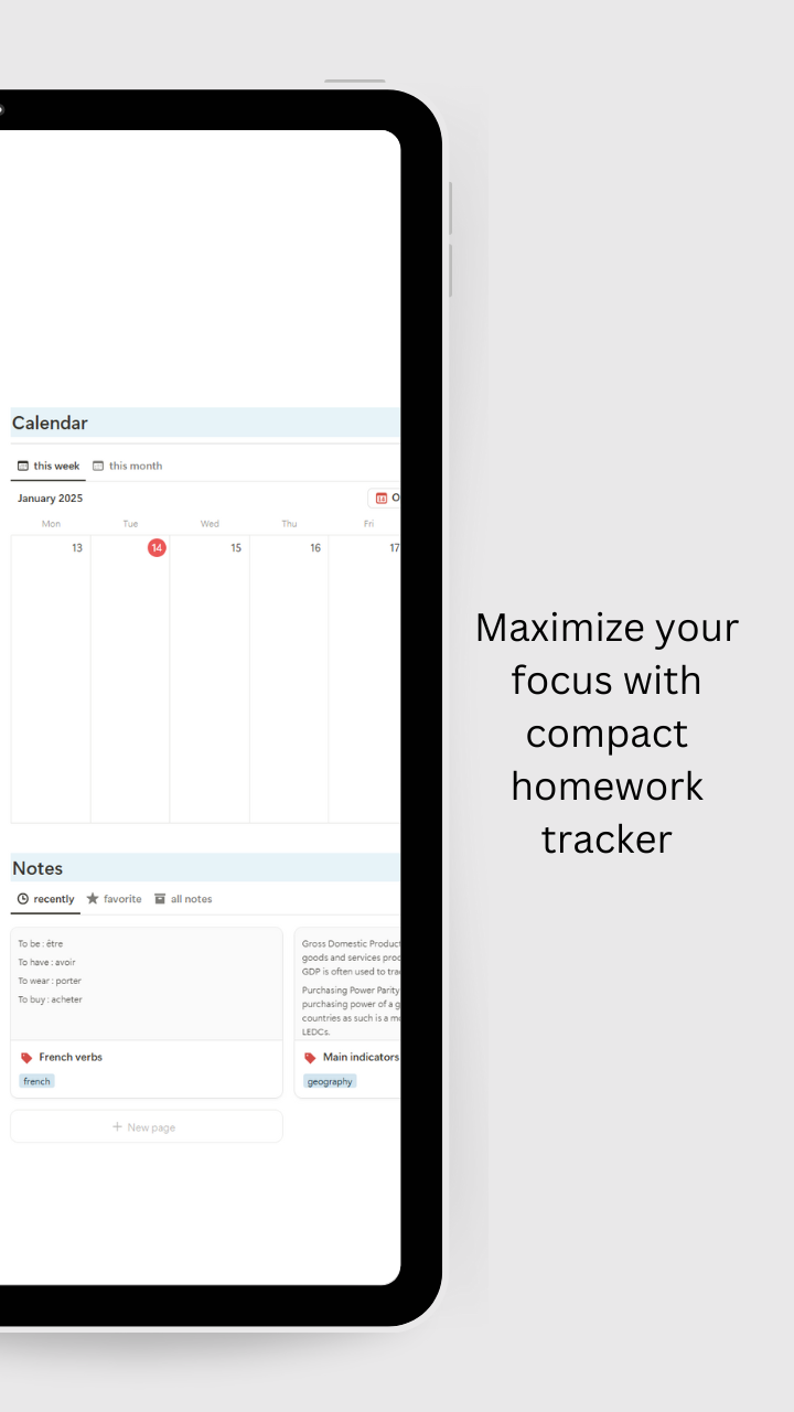 Simple Student Homework Tracker Notion Template