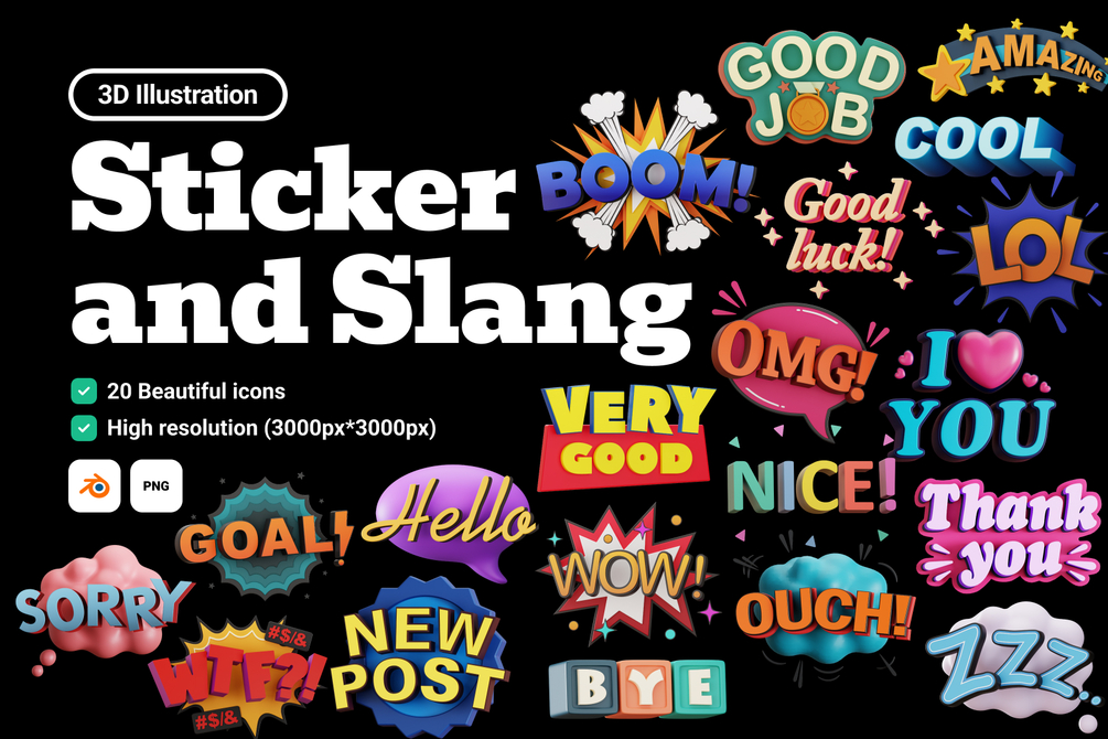 Sticker and Slang 3D Icon