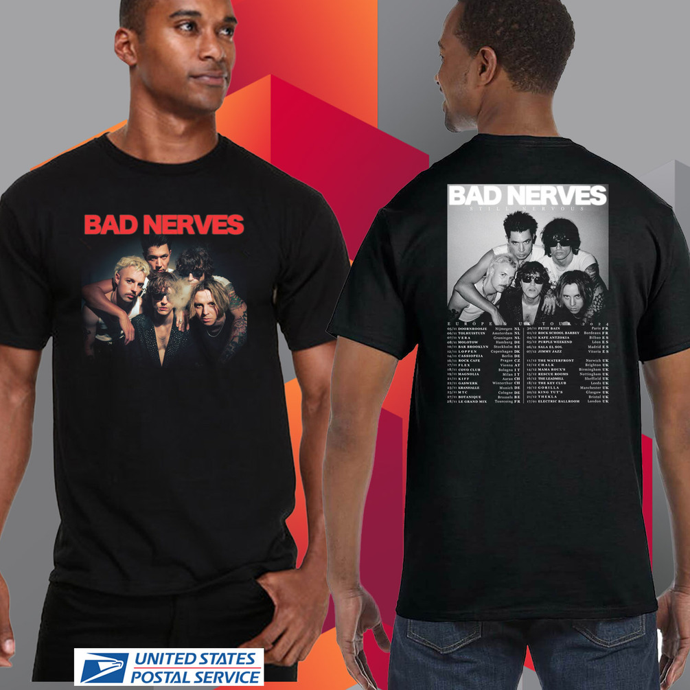 BAD NERVES STILL NERVOUS UK TOUR 2024. THE CULT TOUR. UNISEX BLACK TEE DV01