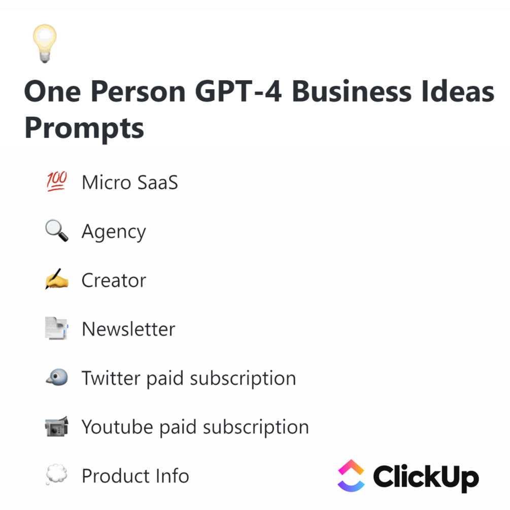 One Person GPT-4 Business Ideas Prompts