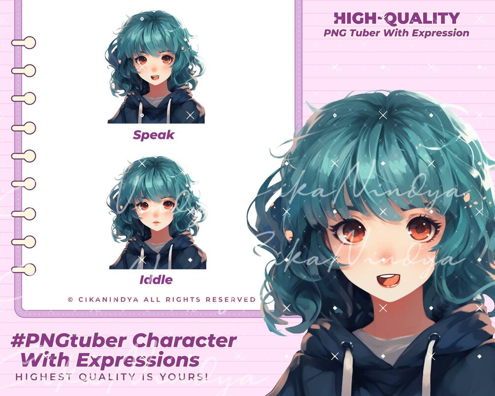 PNGTuber | Character PNG Tuber Green Hair Your Path to Streamer Success ...