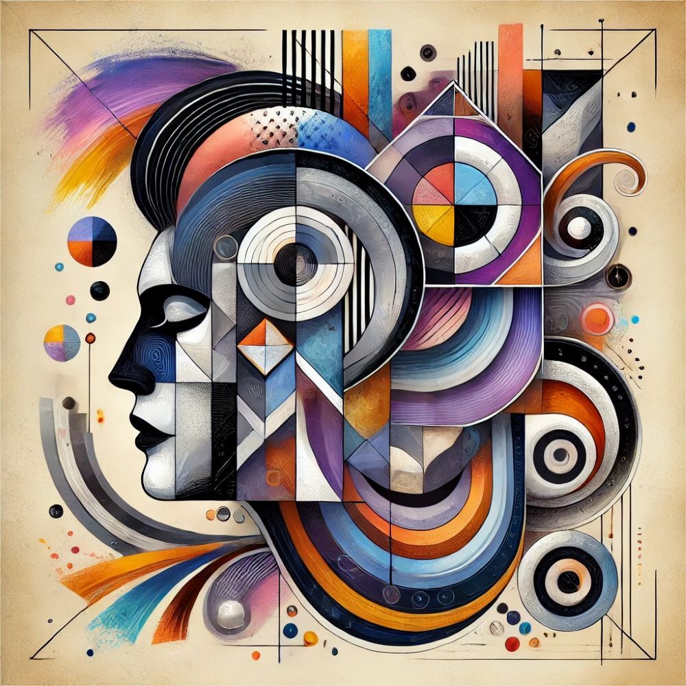 Vivid Abstract Collage Portrait - A Handmade Fusion of Shapes and Textures
