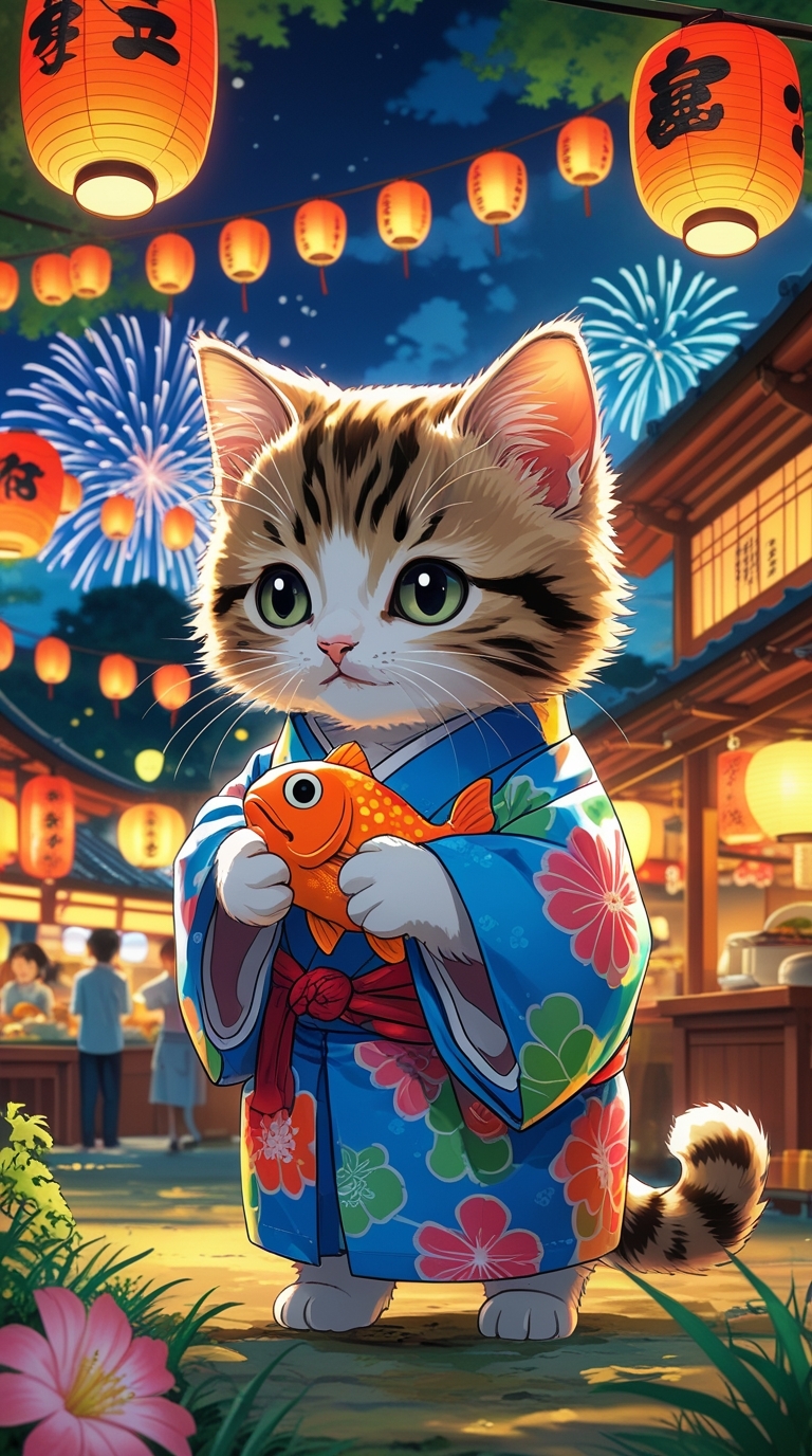 Wallpaper cat japanese festival 3