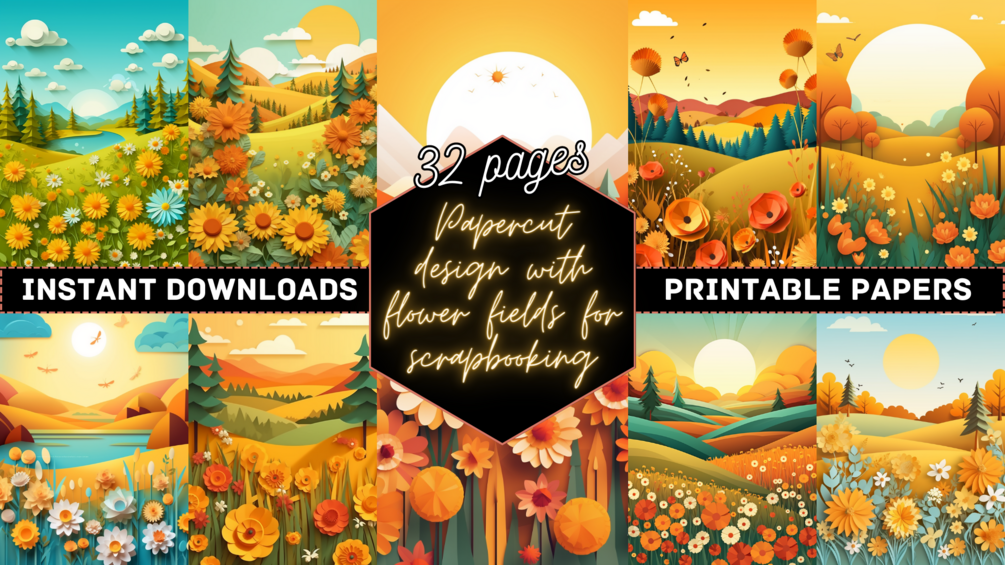 Papercut design with flower fields for scrapbooking (32) - printable ...