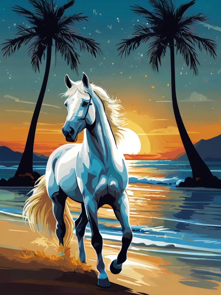 Serene Sunset Horse on island | Horse art print | Horse poster ...