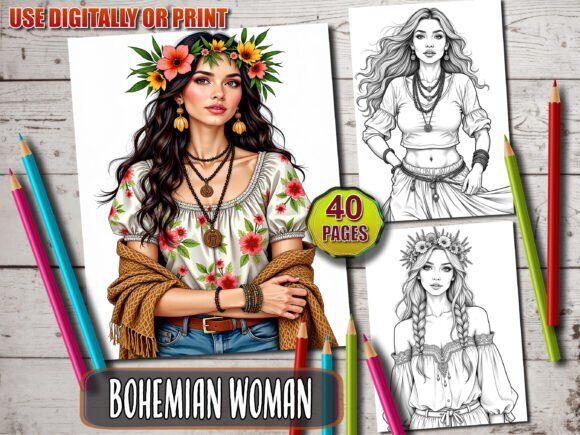 Boho Beauties Coloring Book