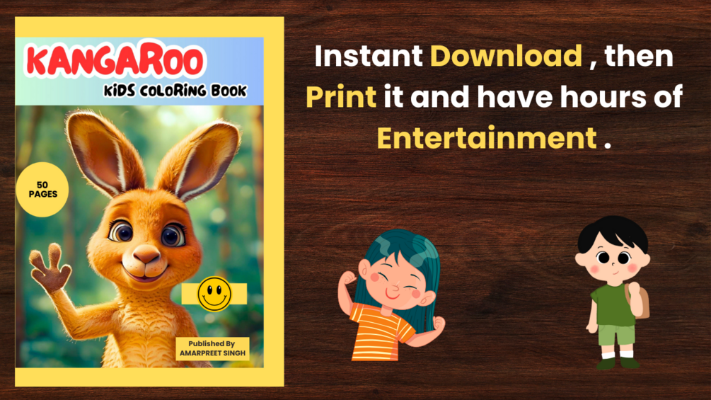 Kangaroo Coloring Book For Kids and Adults (Digital Download)