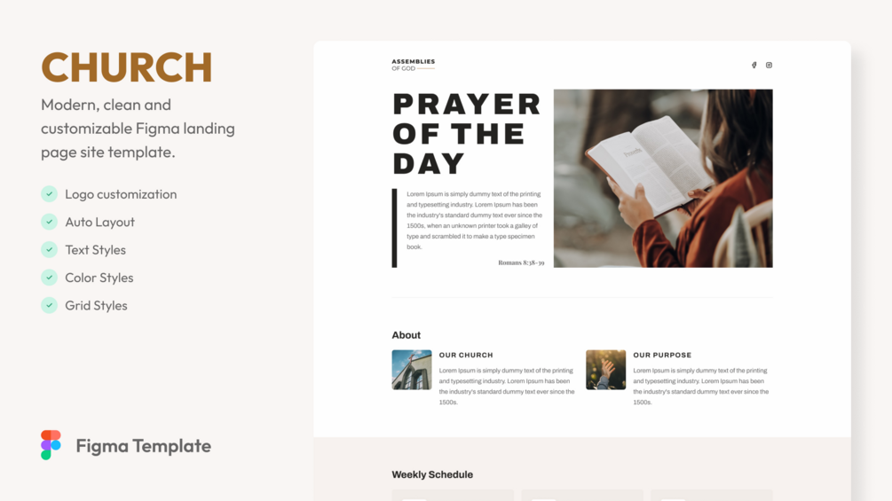 CHURCH - Landing page Figma template for churches.