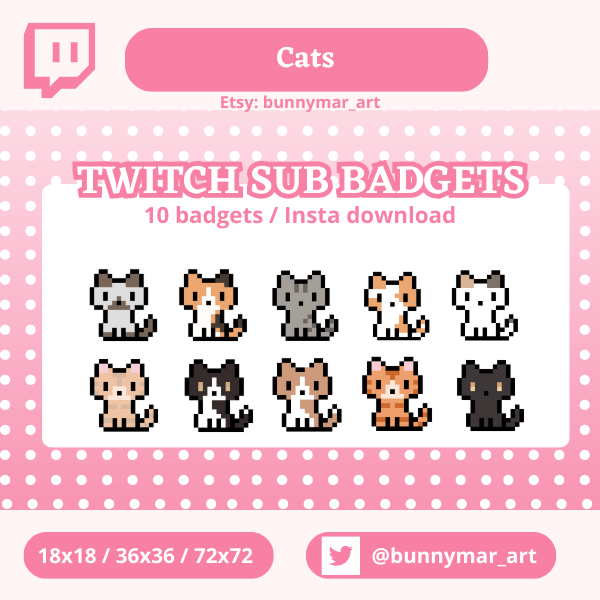 Kawaii Cute Twitch Cat Sub Badgets Emotes Pixel Art Steam