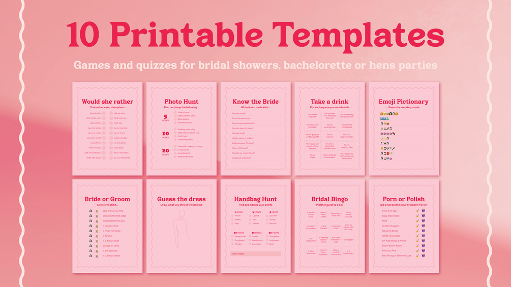 10 printable hens party/bridal shower games - Frilly Fun