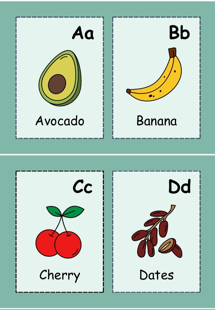 Fruits alphabet kids vocabulary flashcards