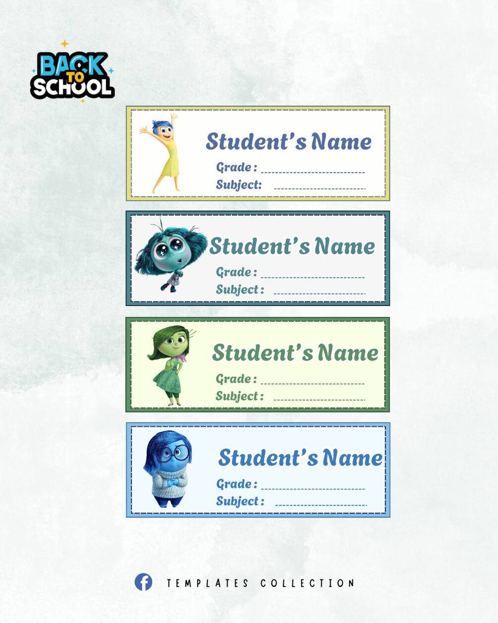 FREE NAME LABEL INSIDE OUT CHARACTERS