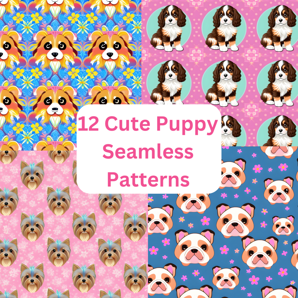 12 Cute Puppy Seamless Patterns