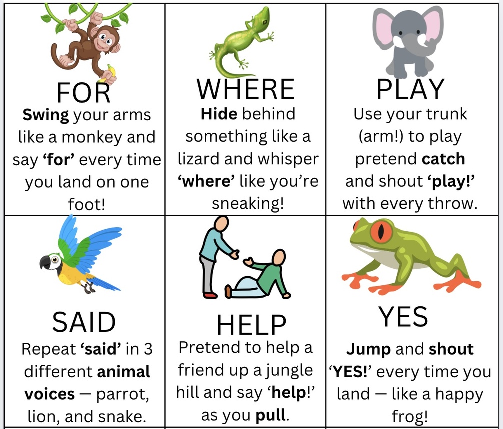 Jungle Sight Word Movement Cards – 20 Printable Brain Breaks