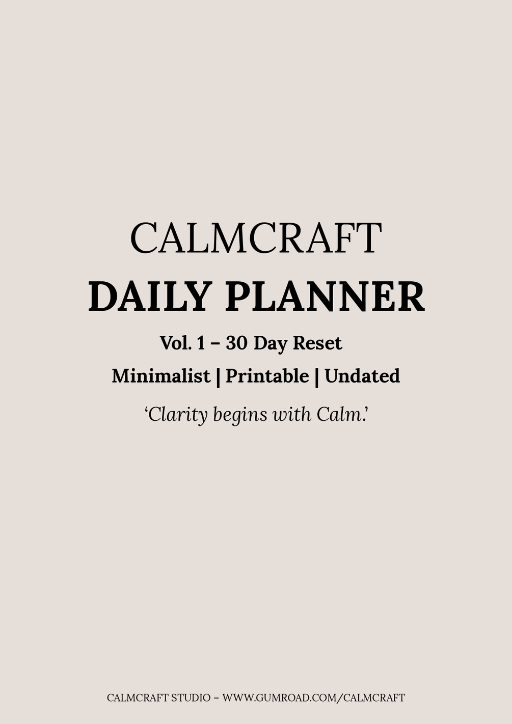 CalmCraft Daily Planner – 30 Day Reset