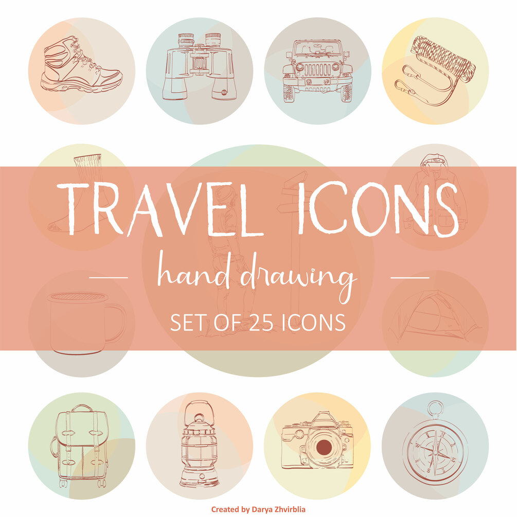 Hand drawn travel icons