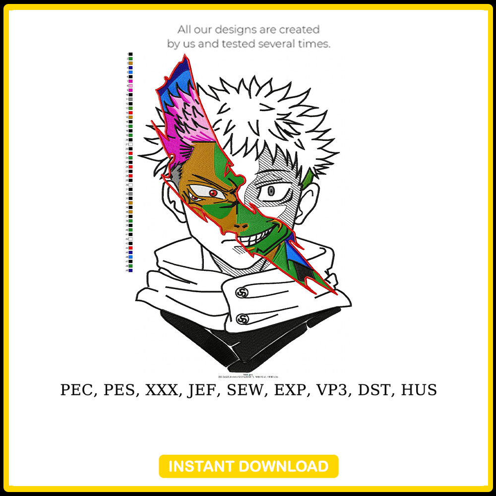 Sukuna Anime Face Monster Energy Embroidery Design