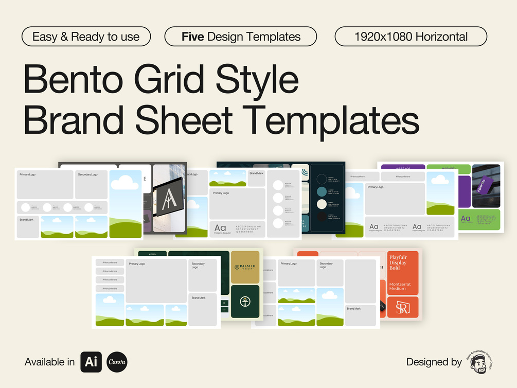Easy to Use Bento Grid Style Brand Sheet For Beginner Graphic Designers ...